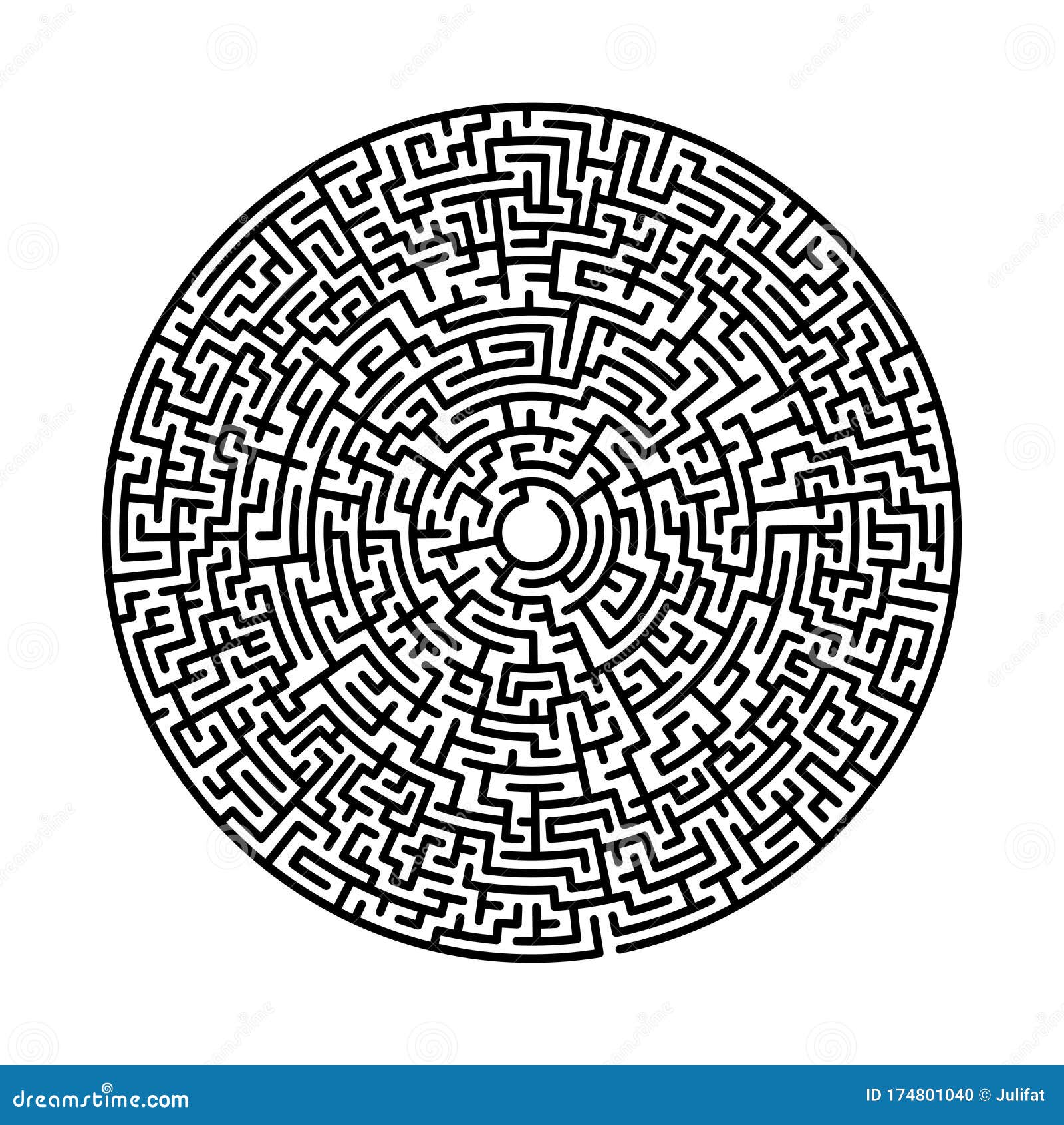 Difficult Circle Maze. Hard Round Vector Labirinth. Vector Black Circle ...