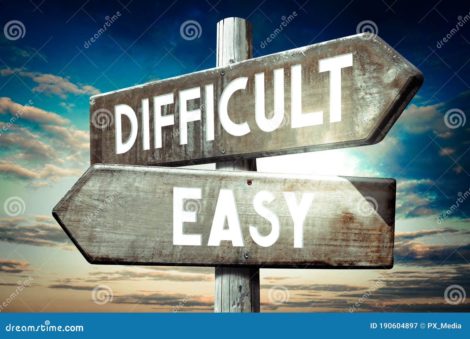 Difficult, Easy - Wooden Signpost, Roadsign with Two Arrows Stock Image ...