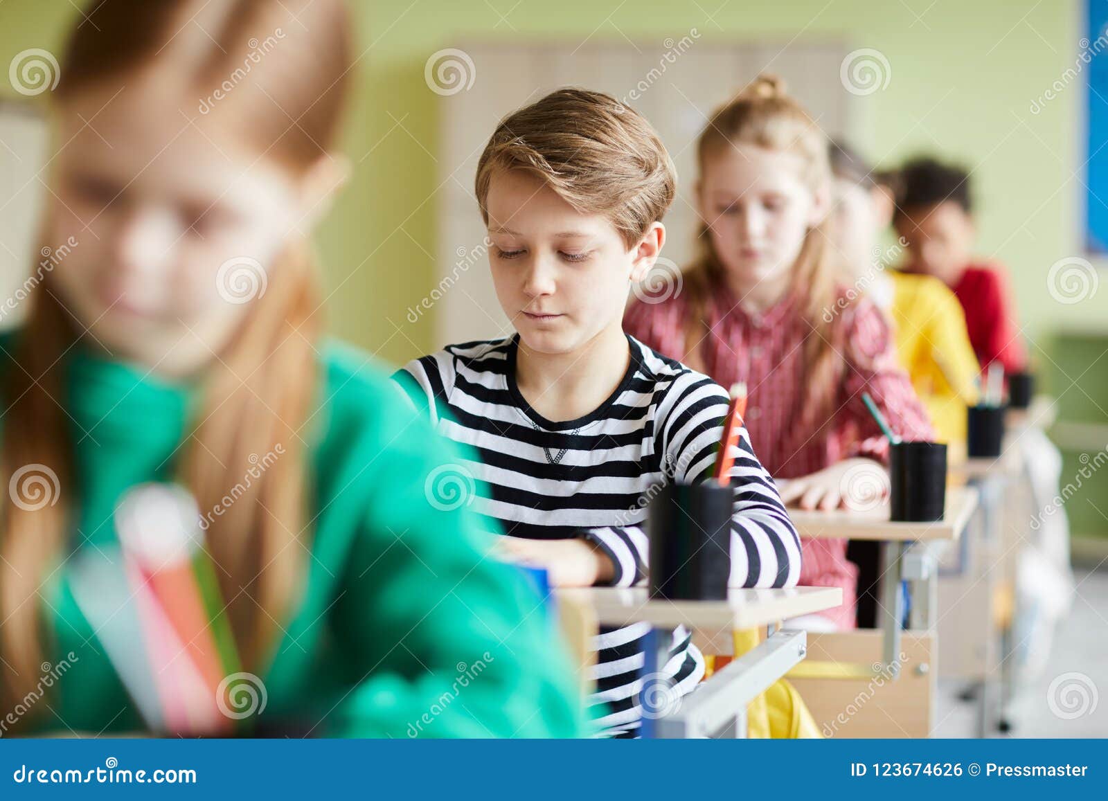 Difficult Exam in Elementary School Stock Photo - Image of quiz ...