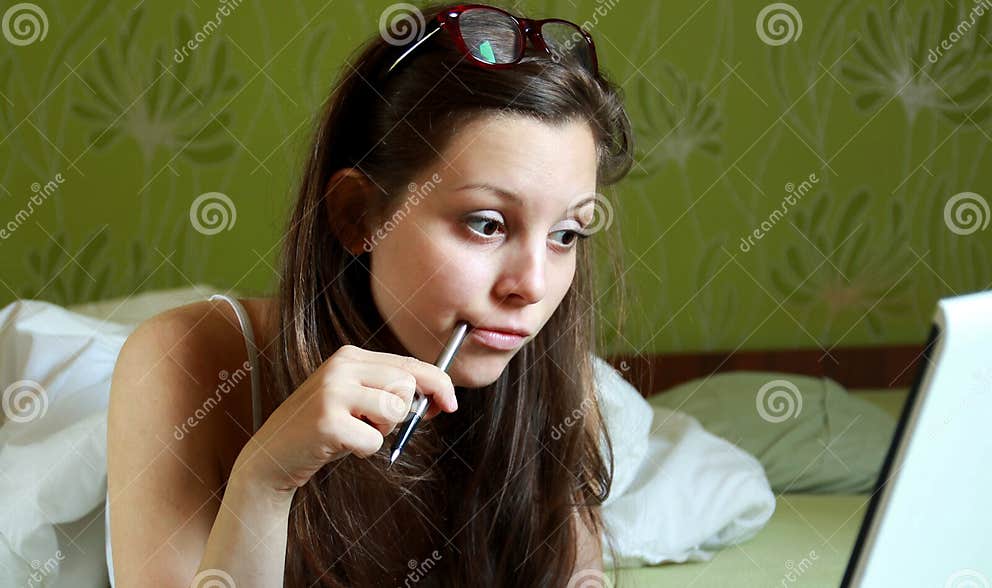 Difficult homework stock photo. Image of brunette, glasses - 33596072