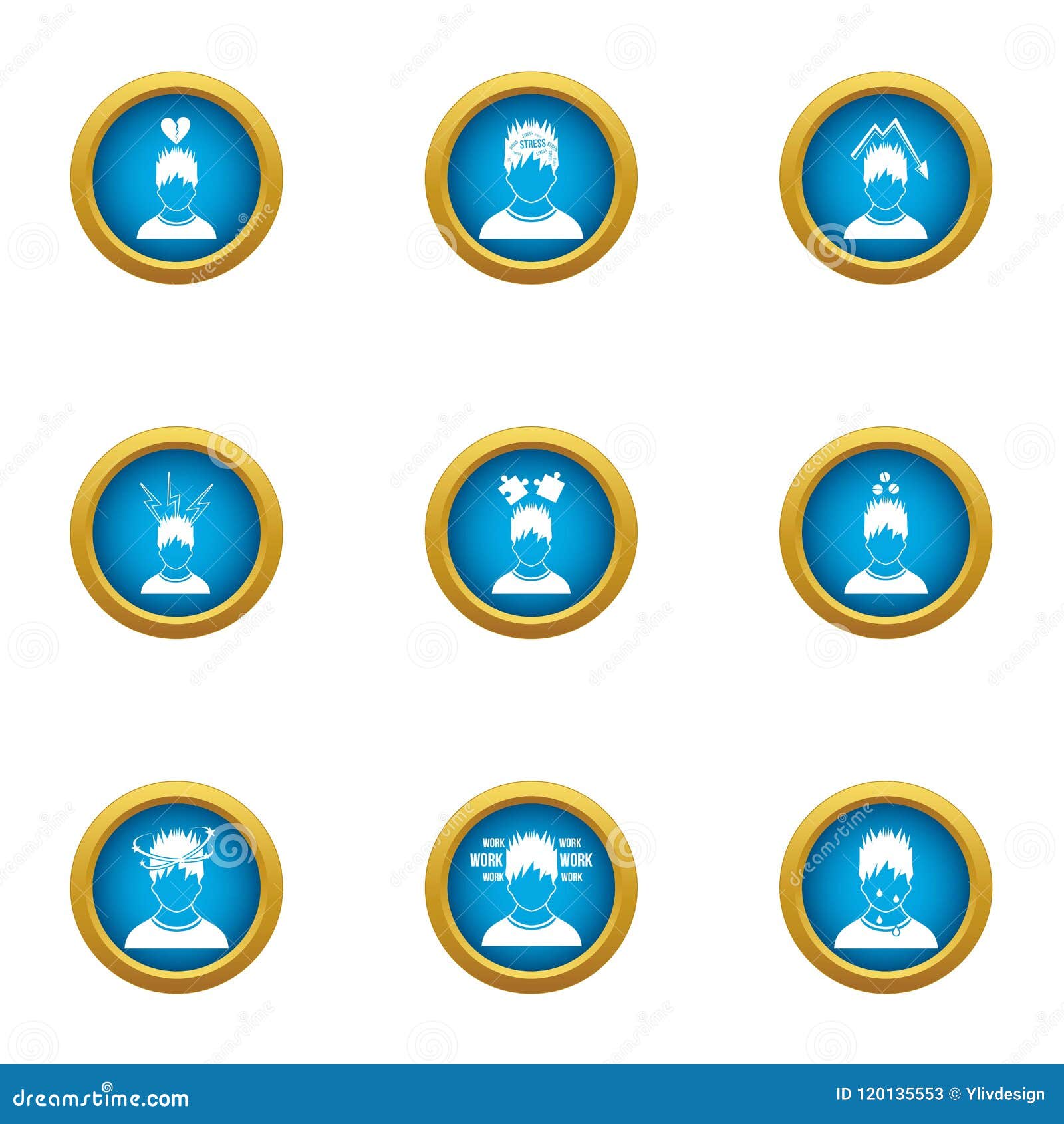 Difficult Life Icons Set, Flat Style Stock Vector - Illustration of ...