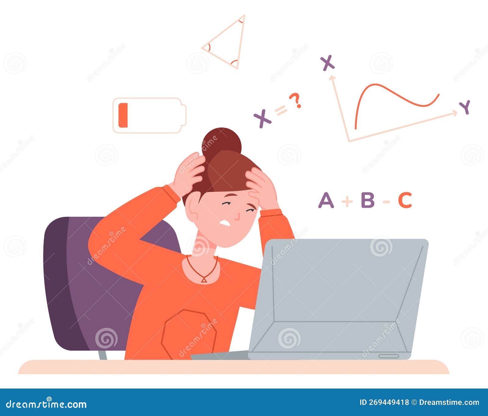 Difficult Math Homework. Stressed Kid Hard Studying Stock Vector ...