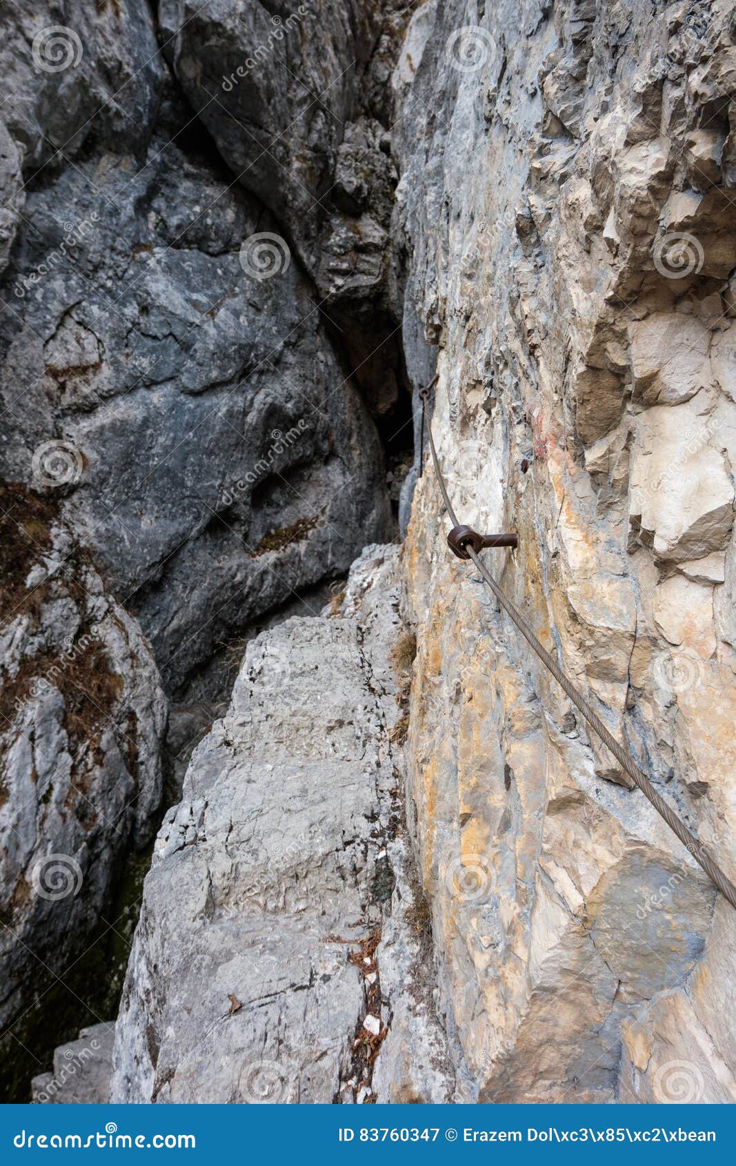Difficult Mountain Trail with Cable Stock Image - Image of ferrate ...