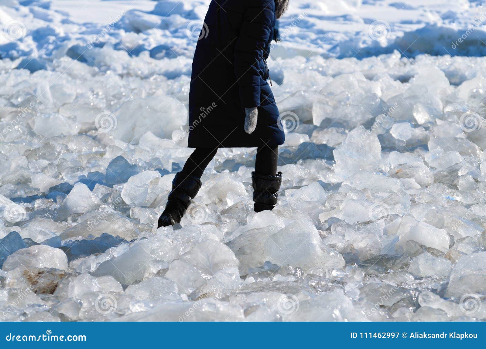 Difficult Passage Over the Ice. Stock Image - Image of danger, walking ...