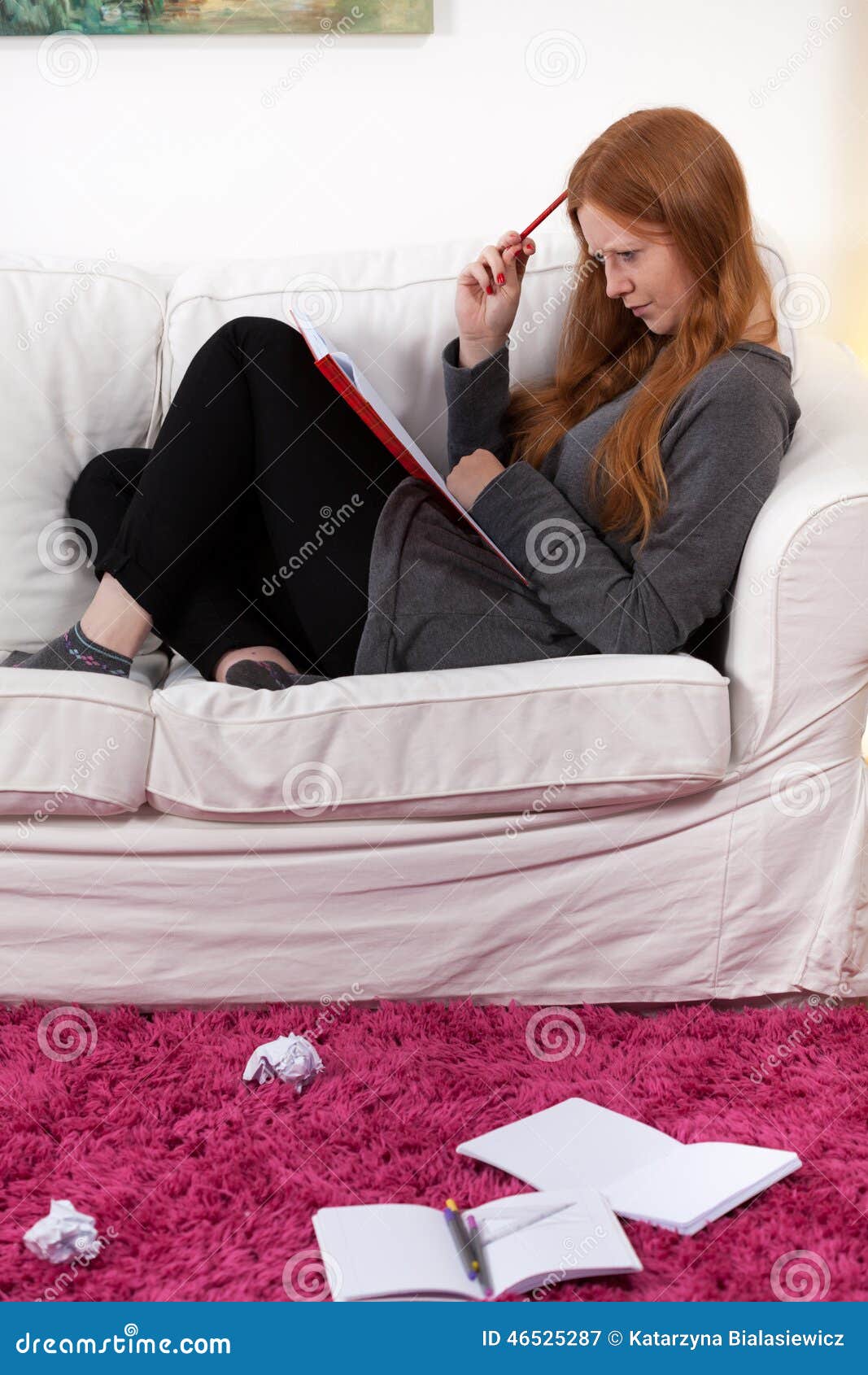 Difficult Schoolwork at Home Stock Image - Image of house, pink: 46525287