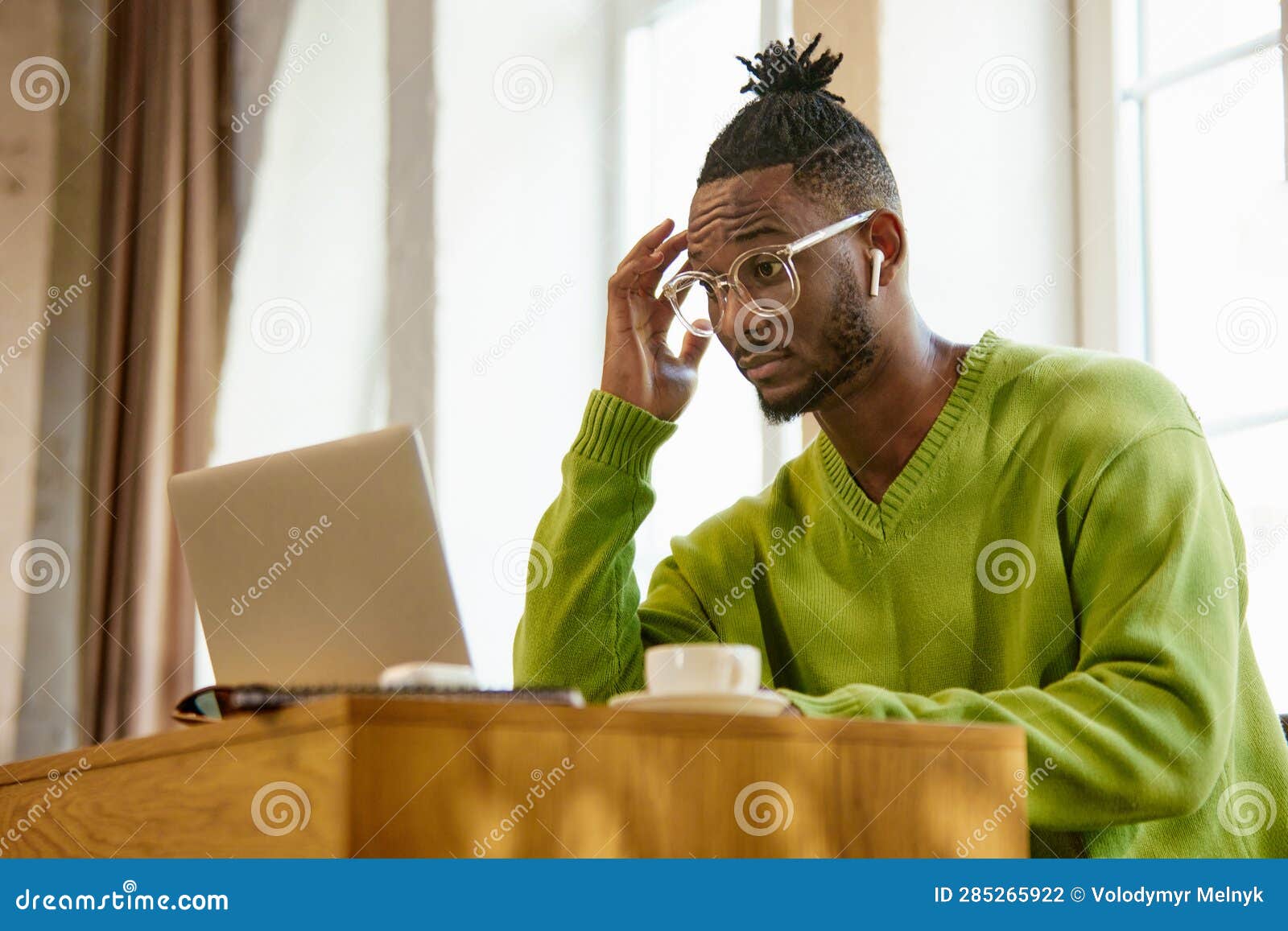 Difficult Tasks. Young African Man, Employee Working Remotely at Home ...