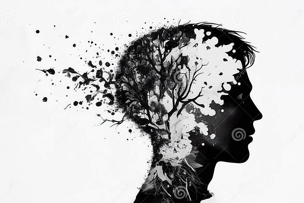 Difficulties and Problems. Human Head Silhouette, Confused Thoughts ...