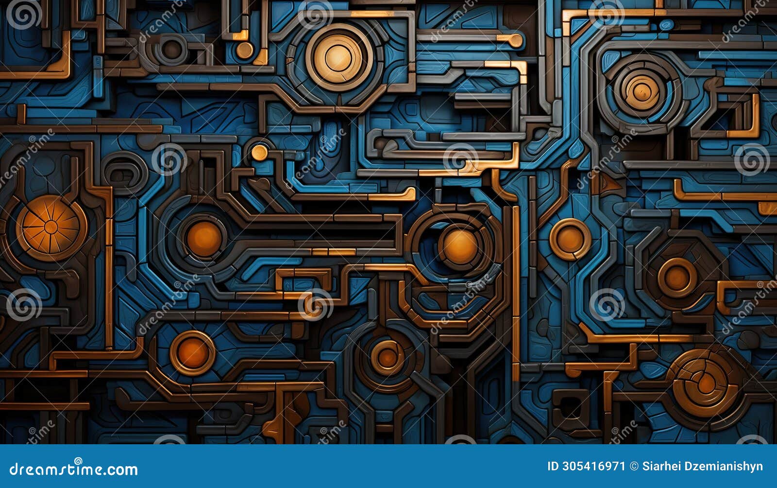 Difficulty Navigation: Abstract Blue and Gold Maze-like Background ...