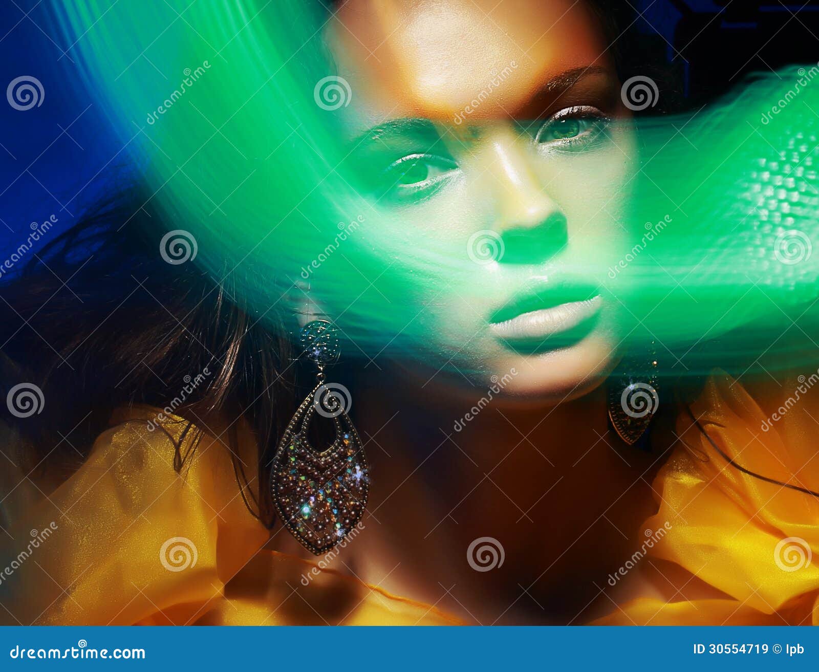 Diffuse. Fantasy. Silhouette of Woman S Face in Magic Disco Fog Stock ...