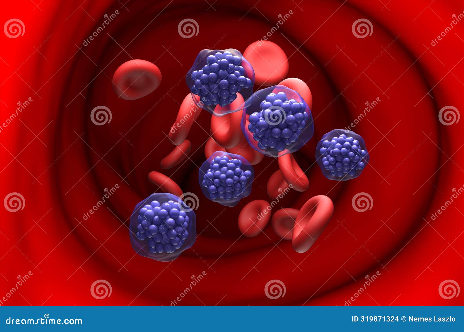 T-cell Lymphoma Cells In The Blood Flow - Section View 3d Illustration ...