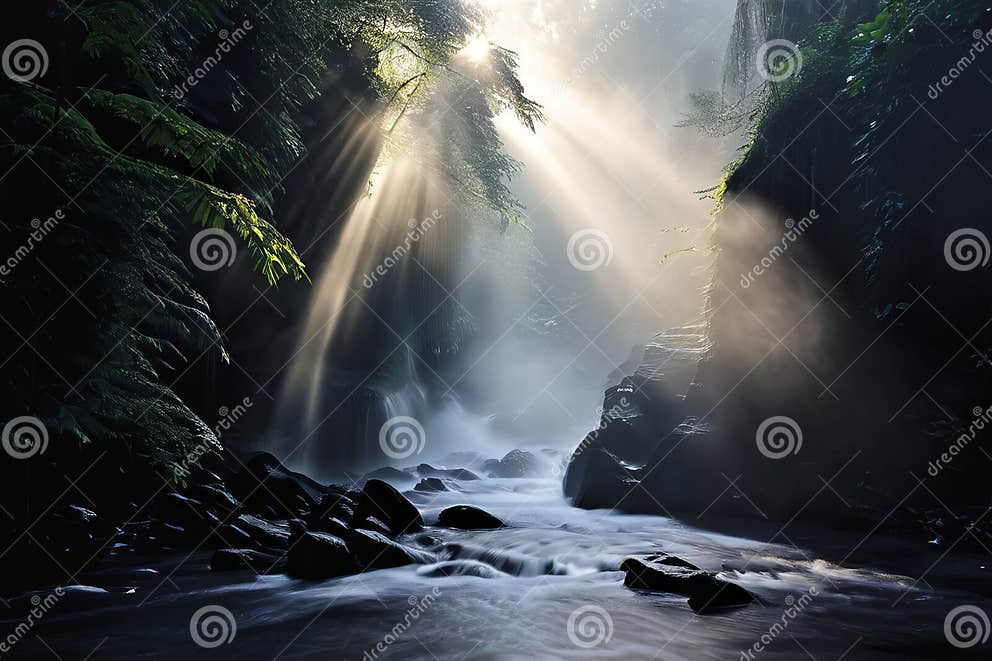 A Diffused Soft Shadow Formed by the Mist of a Waterfall with Th Stock ...