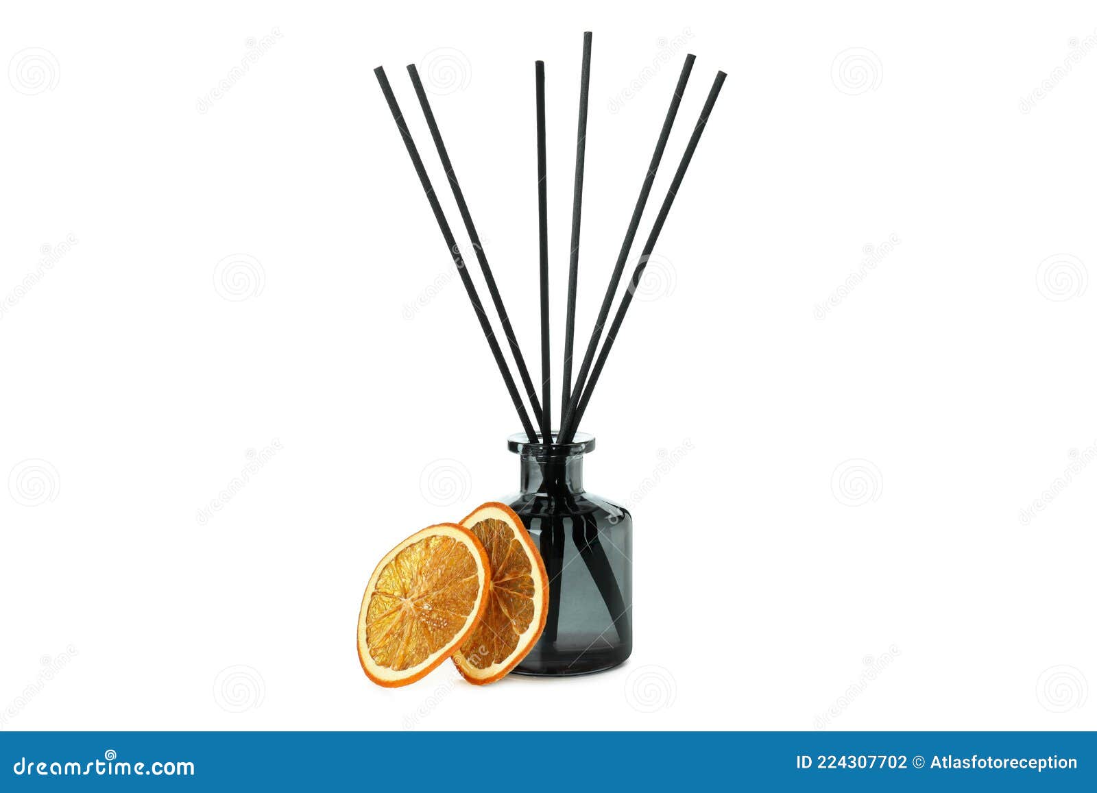 Diffuser Bottle with Sticks and Orange Slices Isolated on White ...