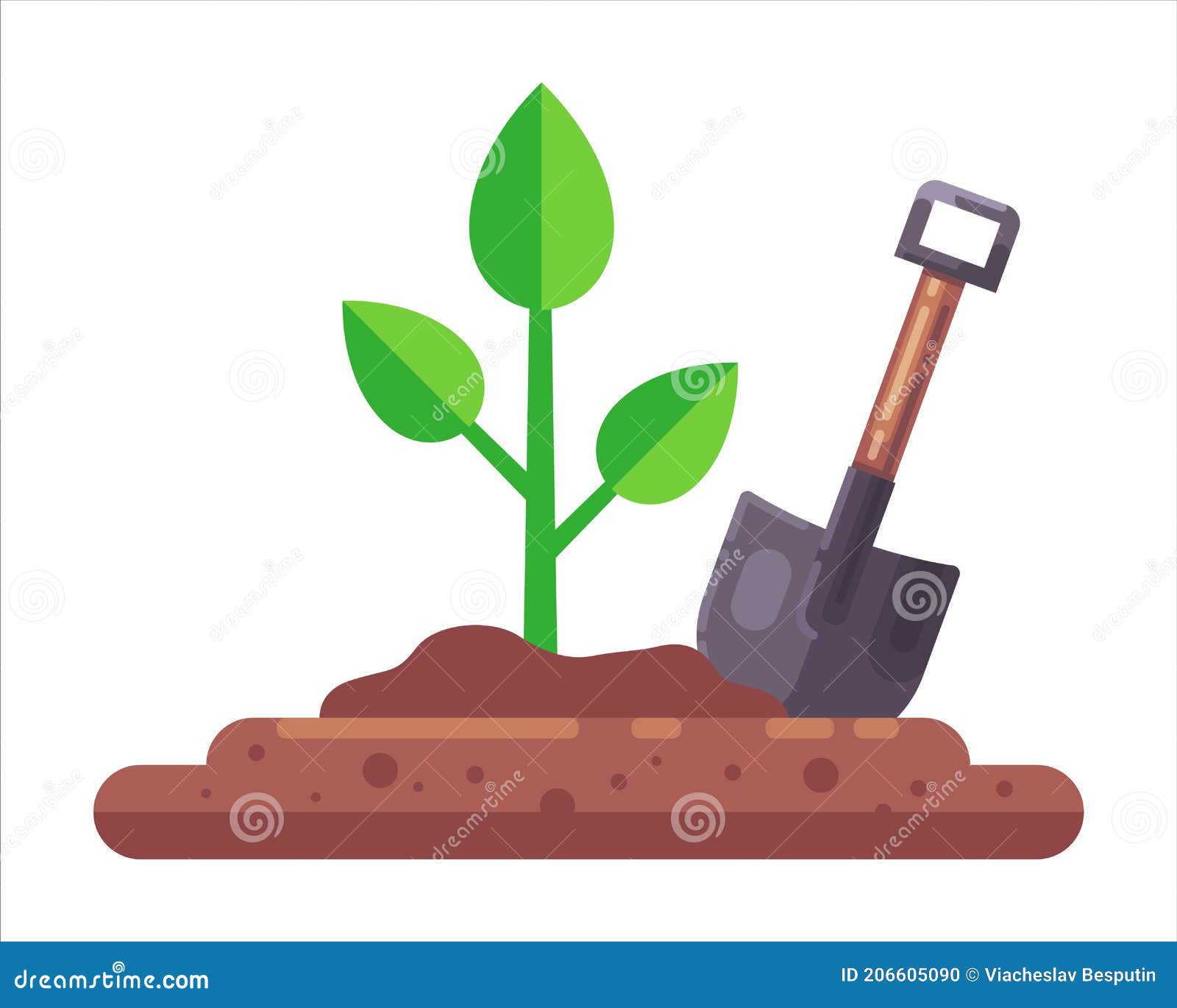 Dig the Plant Out of the Ground with a Shovel. Stock Illustration ...