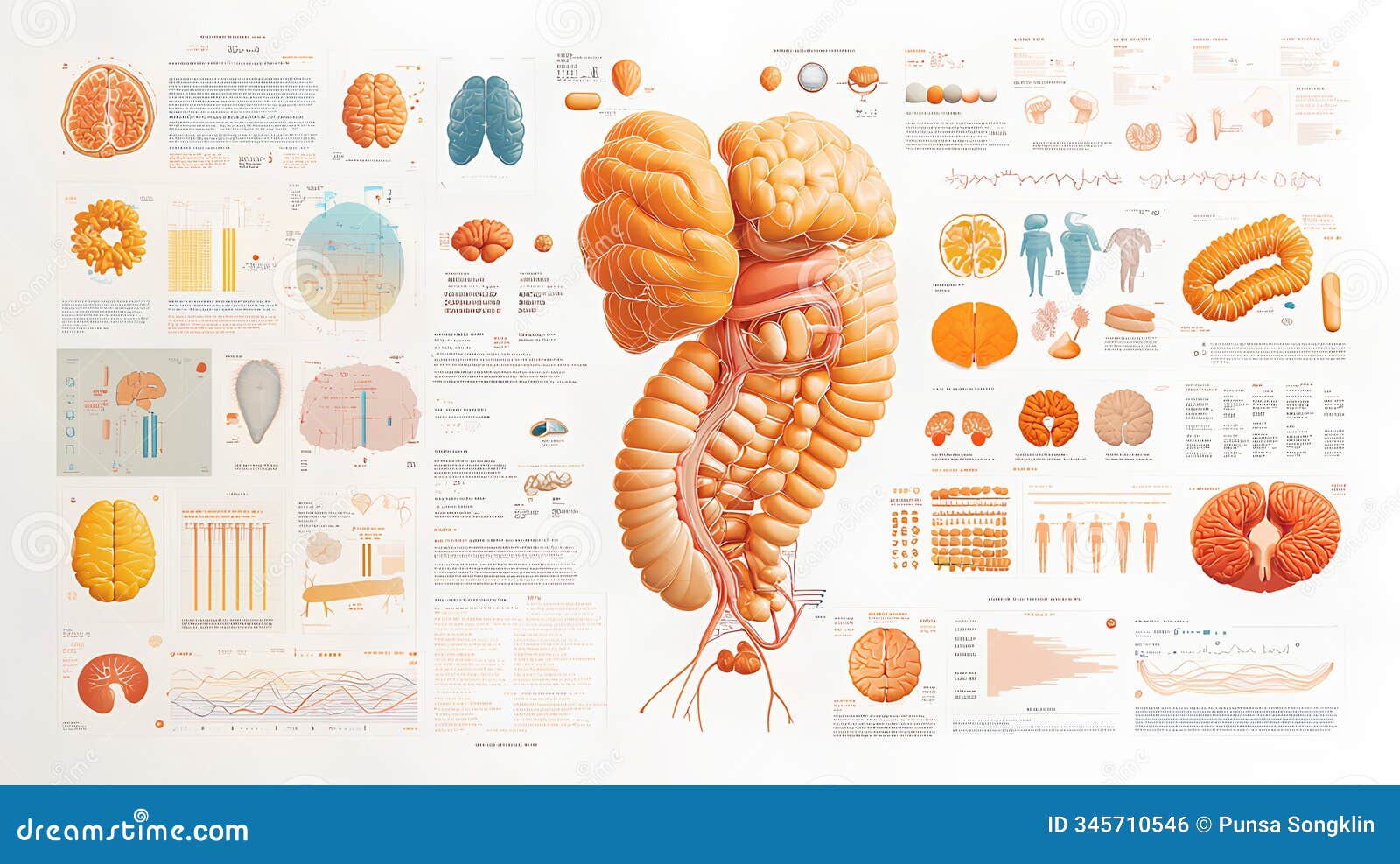 Digestive System and Brain Anatomy Infographic Stock Illustration ...