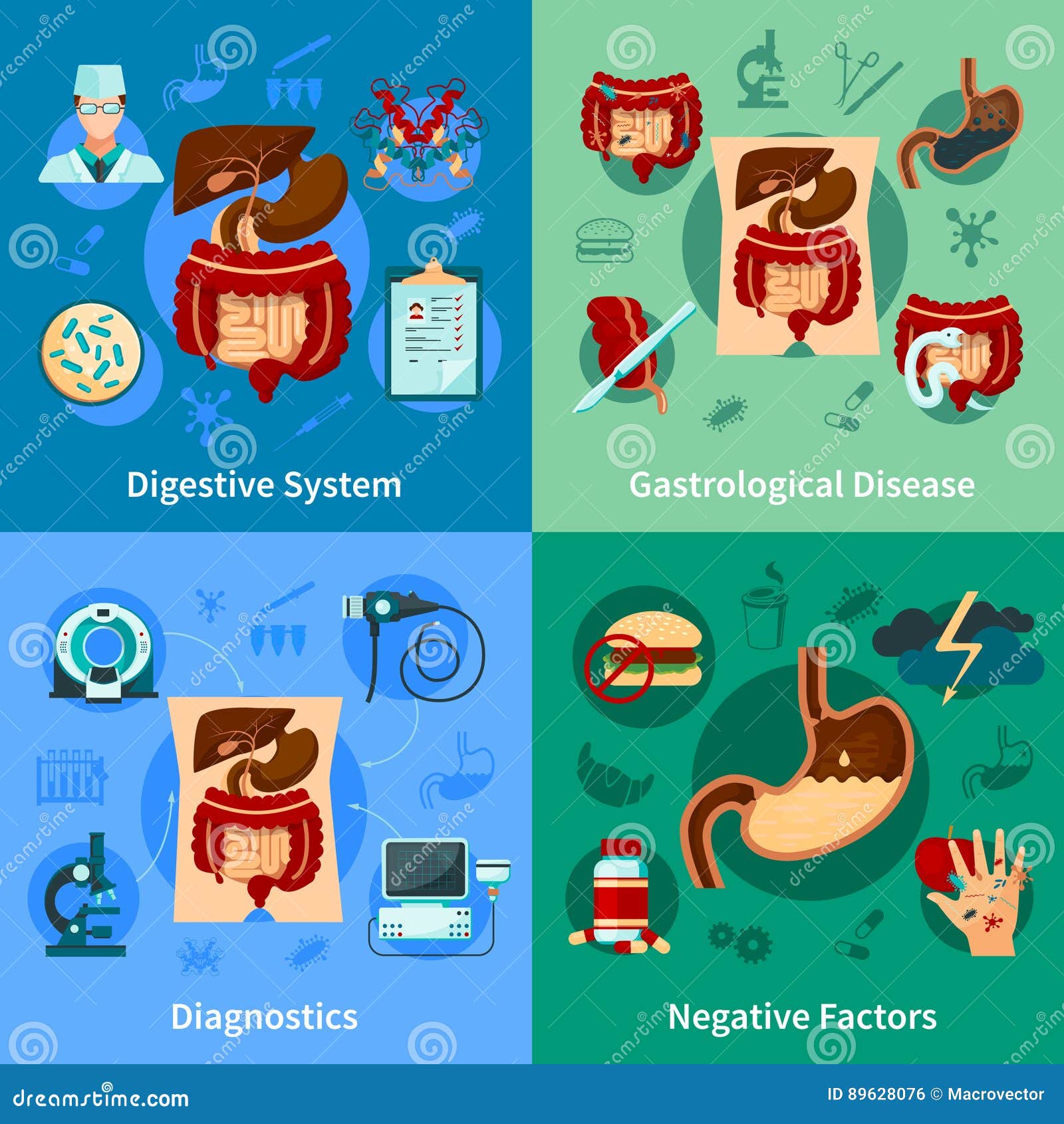 Digestive System Icon Set stock vector. Illustration of kidney - 89628076