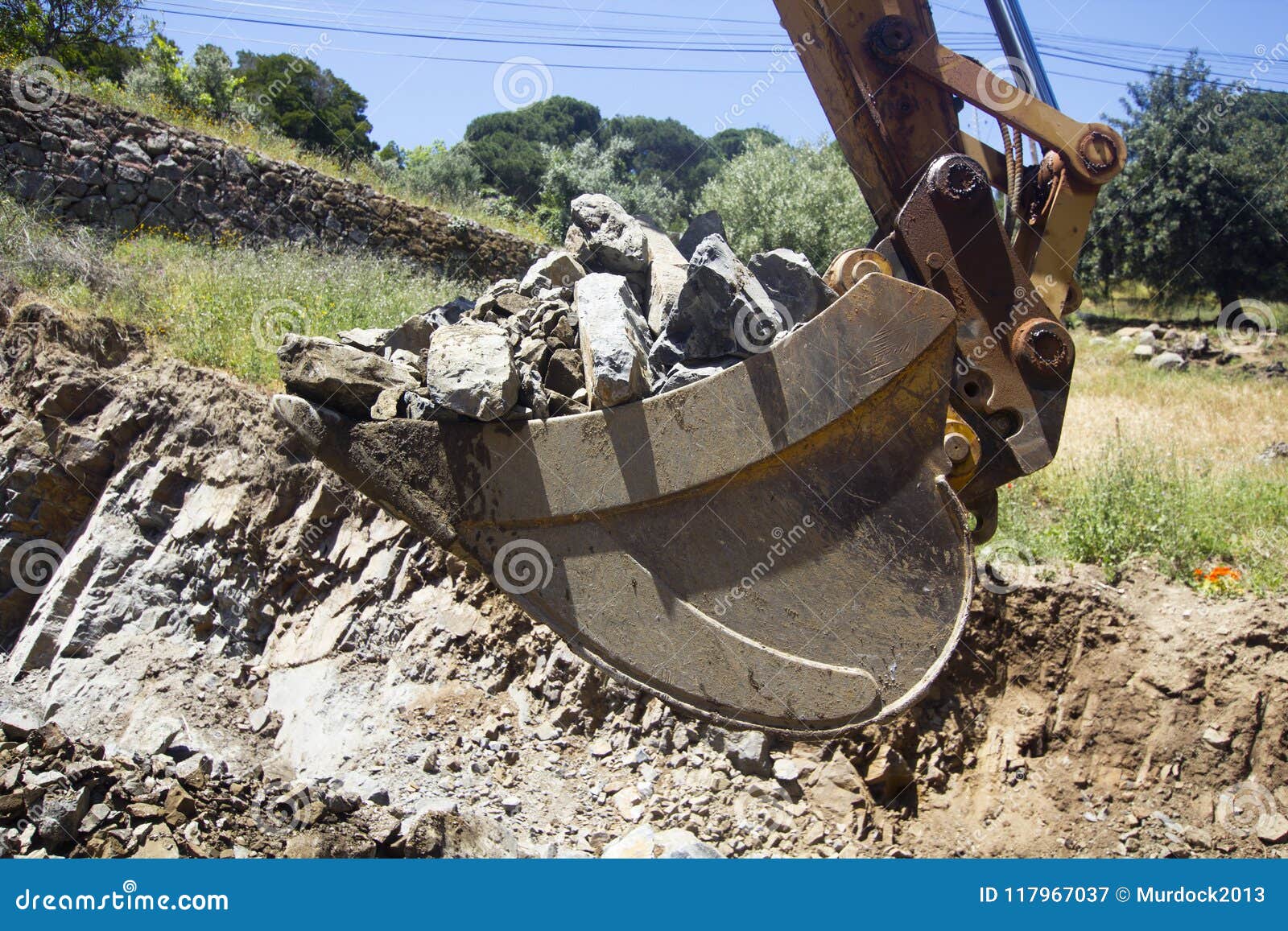 Digger Bucket Full of Rocks Stock Image - Image of full, hydraulic ...