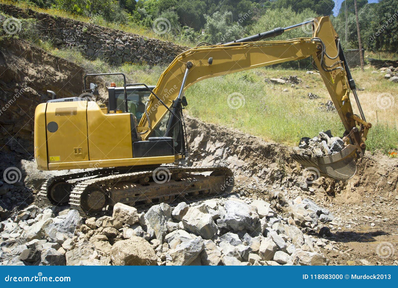 Digger Bucket Full of Rocks Stock Photo - Image of full, equipment ...