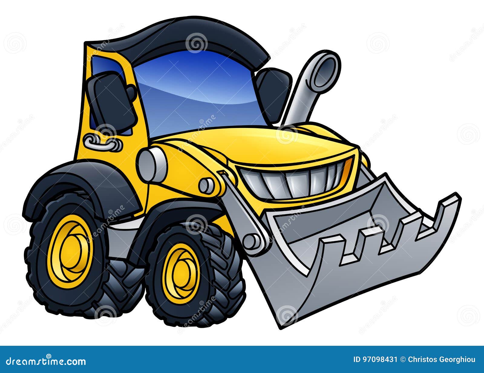 Bulldozer In Cartoon Style Stiker On White Background On Isolated ...