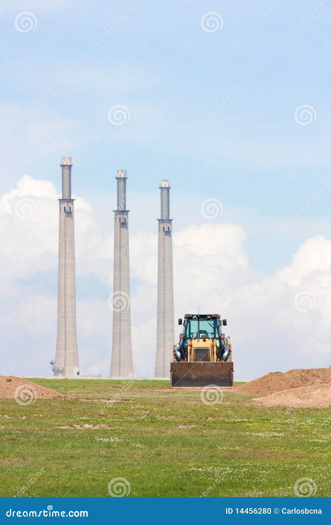 Digger and Chimneys (vertical) Stock Photo - Image of environment ...