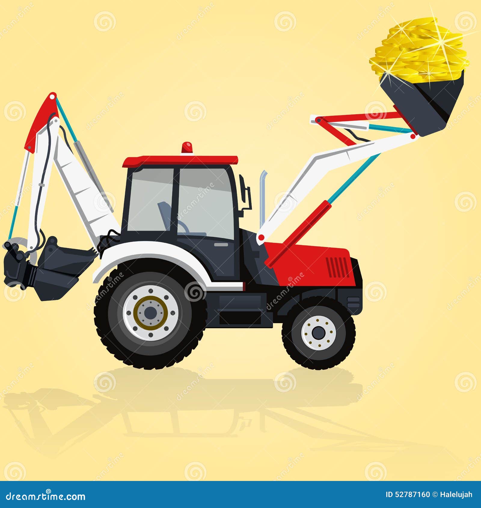 Digger with coins stock vector. Illustration of excavator - 52787160