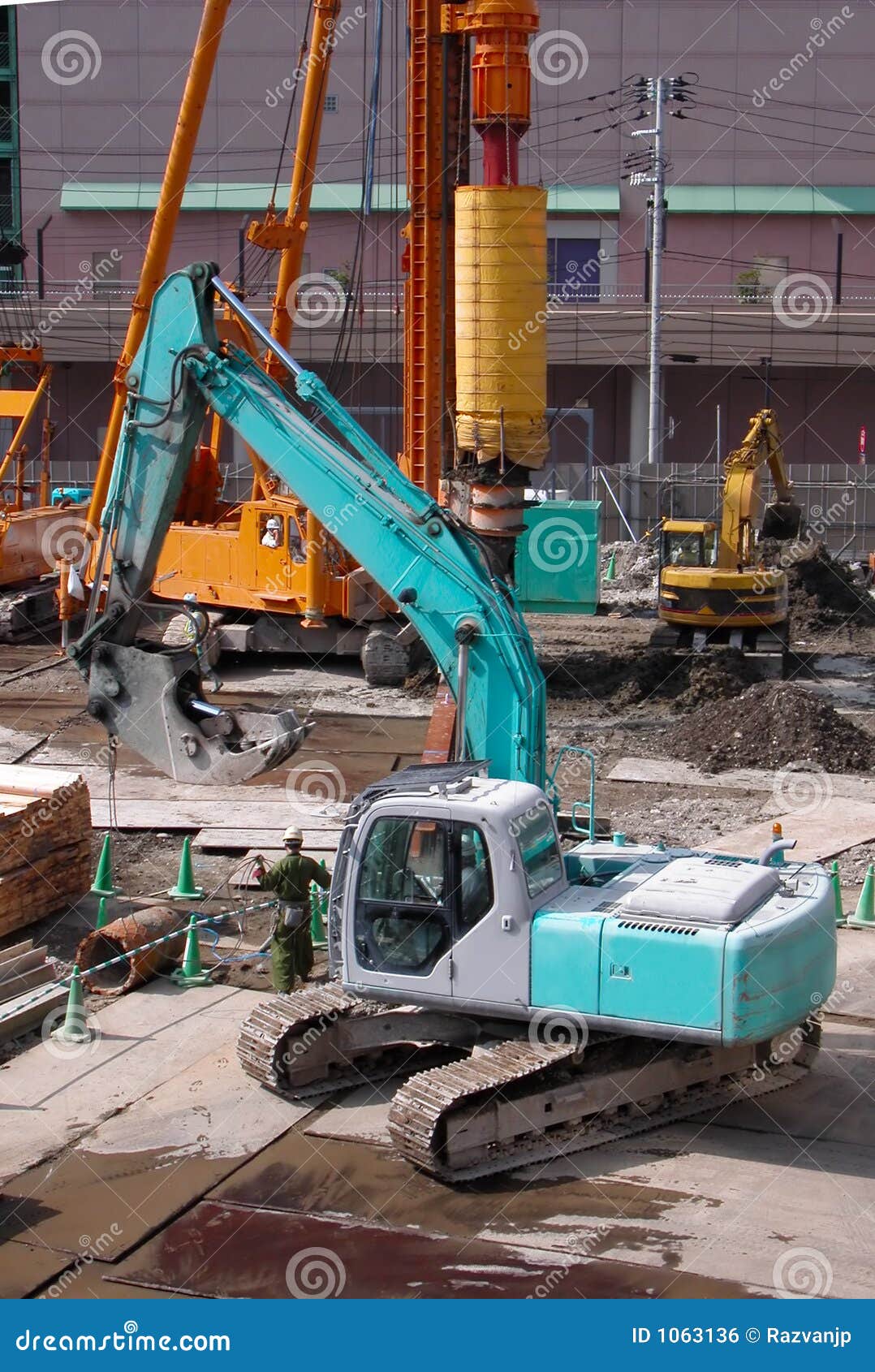 Digger at Construction Site Stock Photo - Image of industry, bulldozer ...