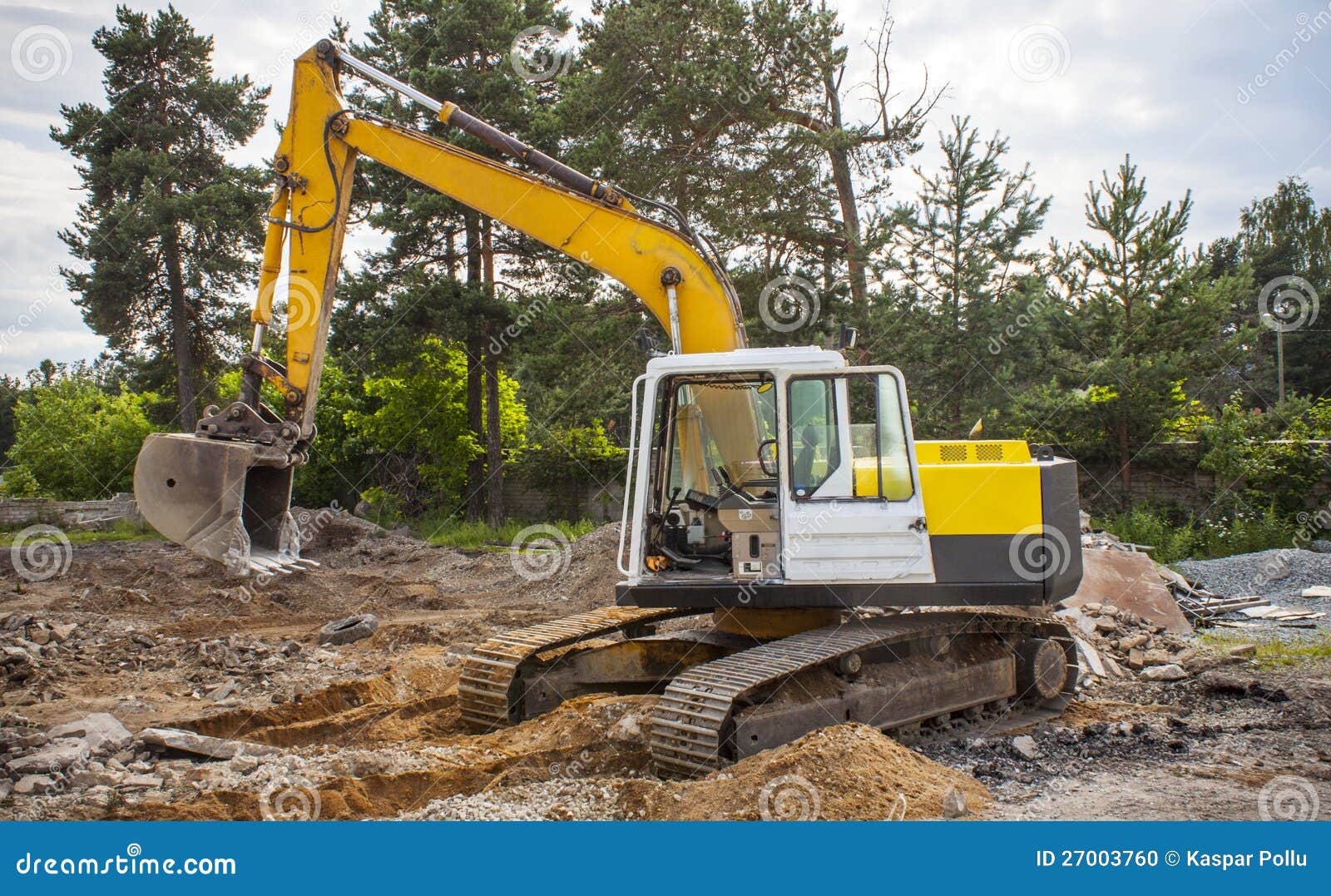 Digger on Construction Site Stock Photo - Image of trees, green: 27003760