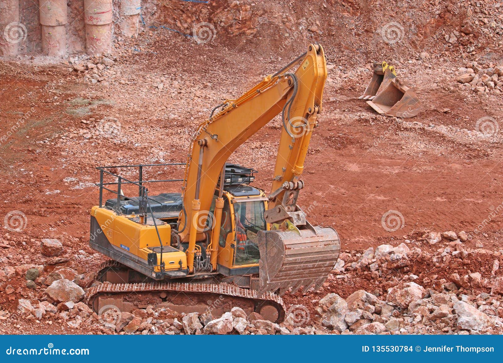 Digger on a Construction Site Stock Photo - Image of bank, earth: 135530784