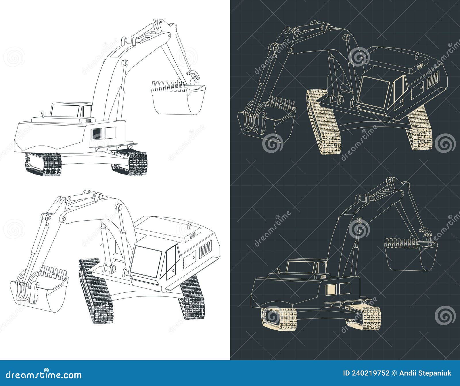 Digger drawings stock vector. Illustration of blueprints - 240219752