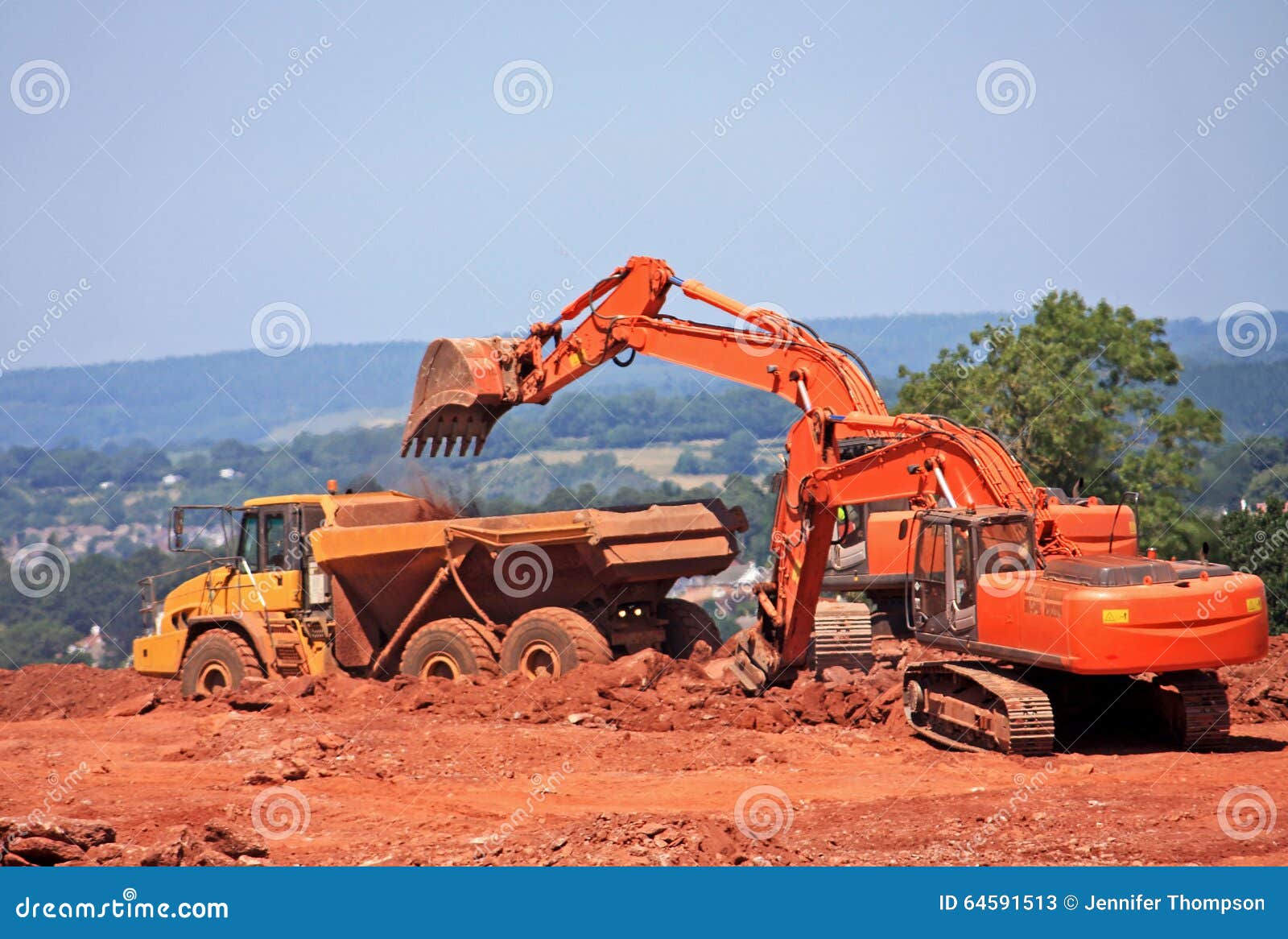 Digger and Dump Truck stock image. Image of roadworks - 64591513