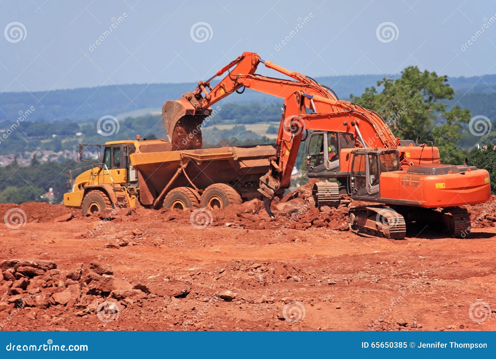 Digger and Dump Truck stock image. Image of digger, working - 65650385