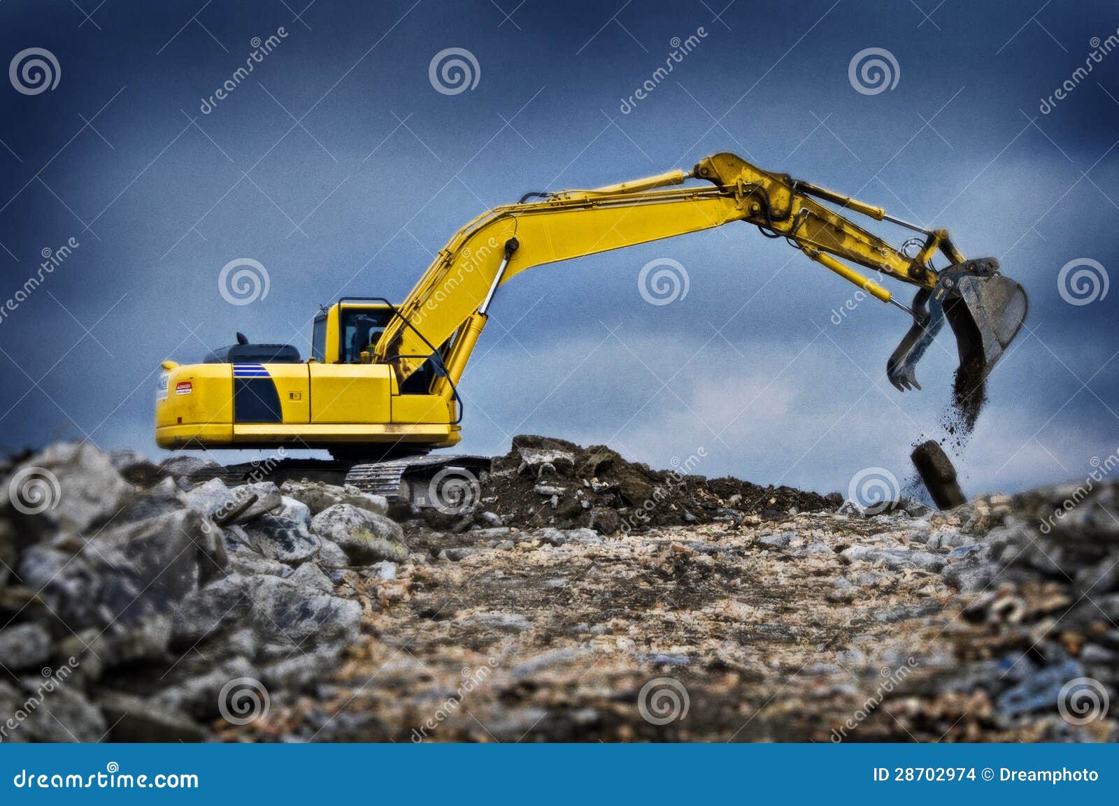 Digger Excavator with Raised Boom Stock Photo - Image of bucket, digger ...