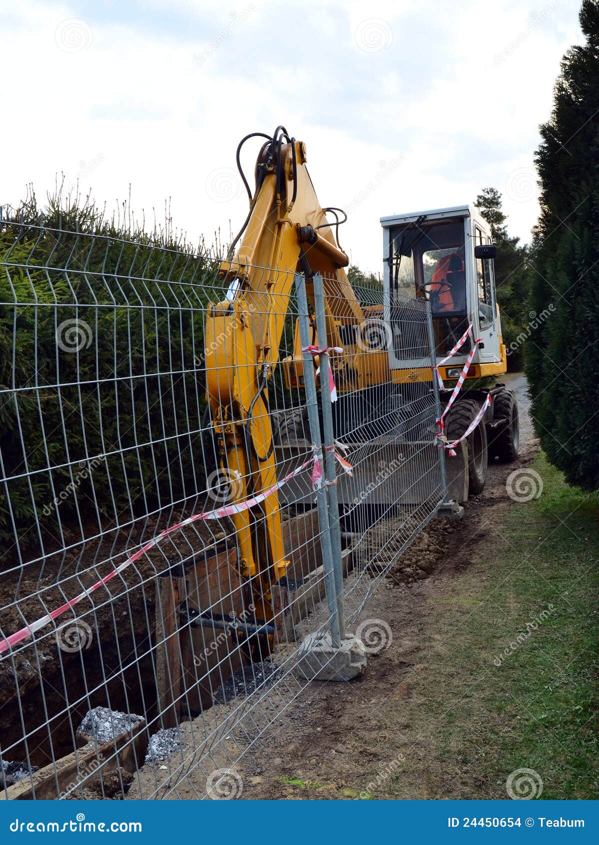 Digger, fence, street stock photo. Image of trees, public - 24450654