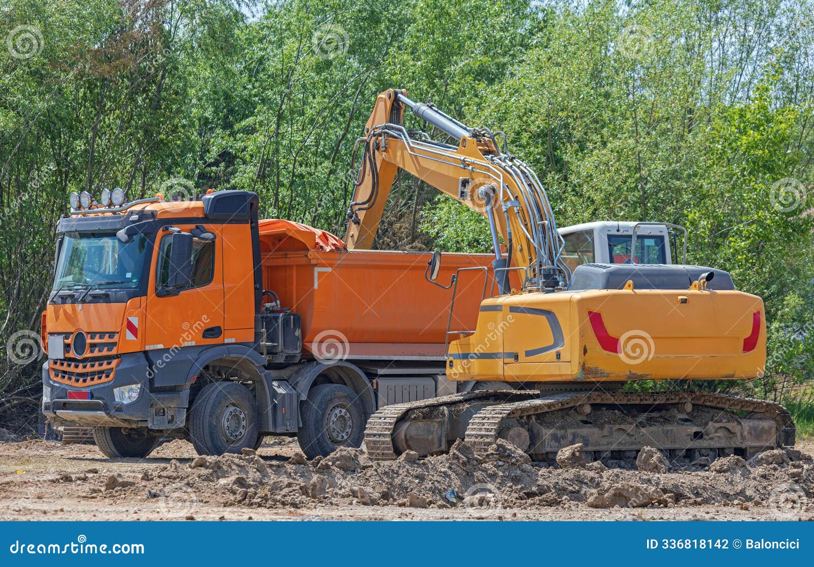 Digger Loading Truck Construction Stock Photo - Image of tracks, serbia ...