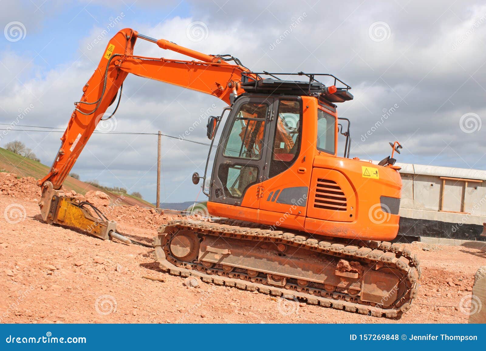 Digger on a Road Construction Site Stock Photo - Image of rural, works ...