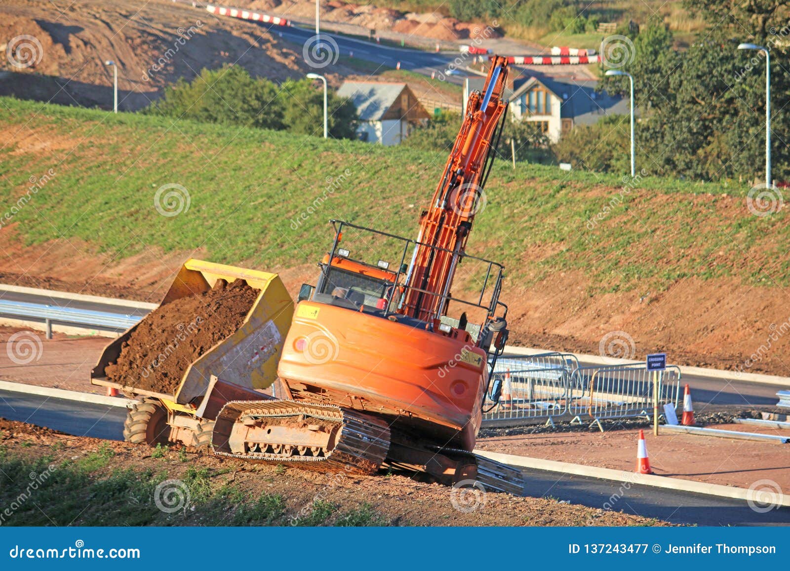 Digger on a Road Construction Site Stock Image - Image of foundation ...