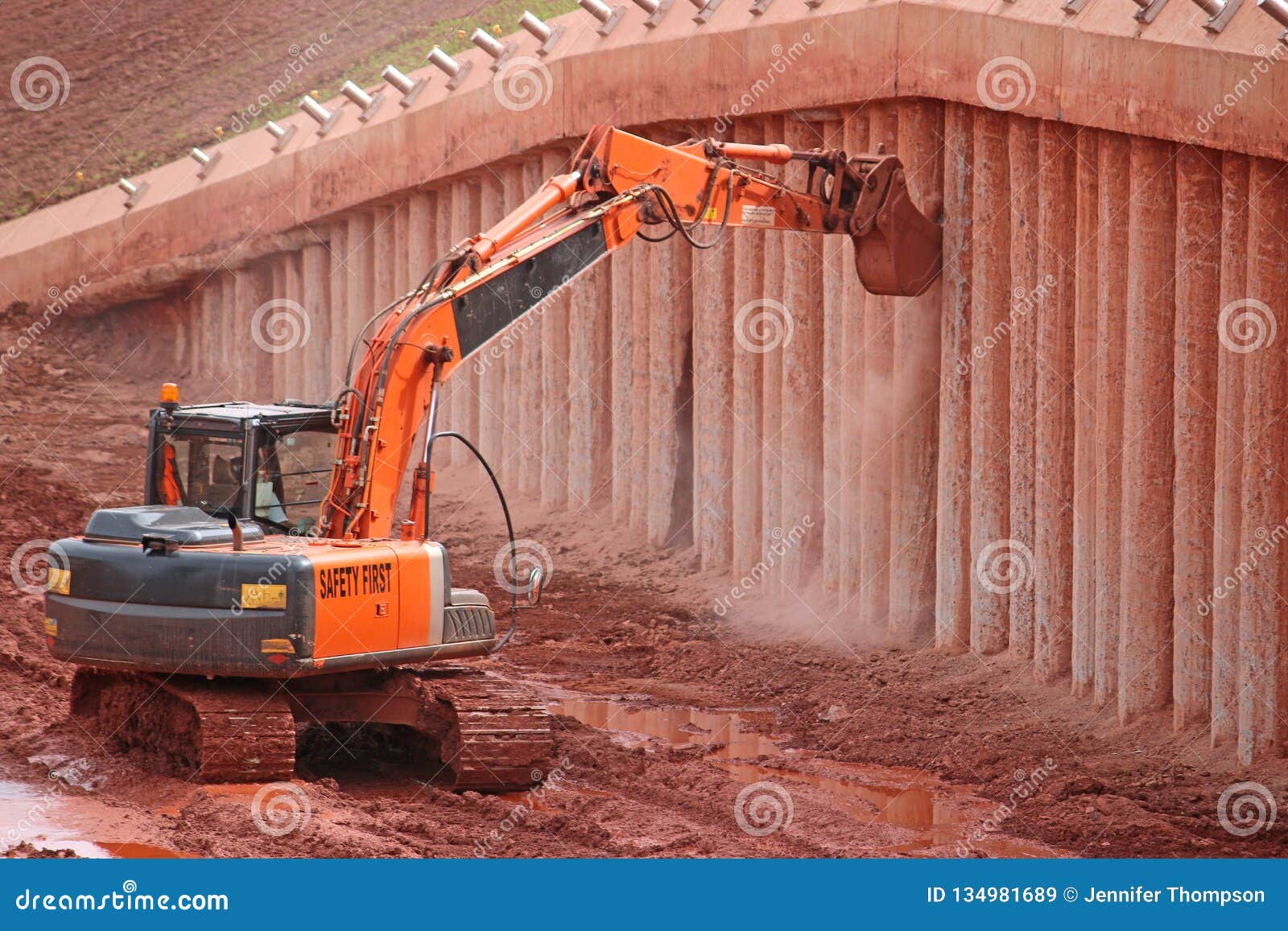 Digger Scraping Concrete Bridge Beams Stock Image - Image of support ...