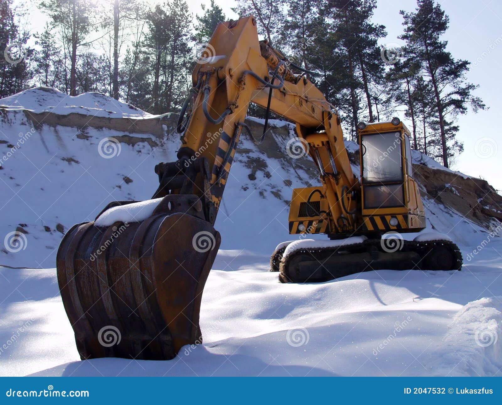 Digger in snow stock photo. Image of snow, machinery, construction ...