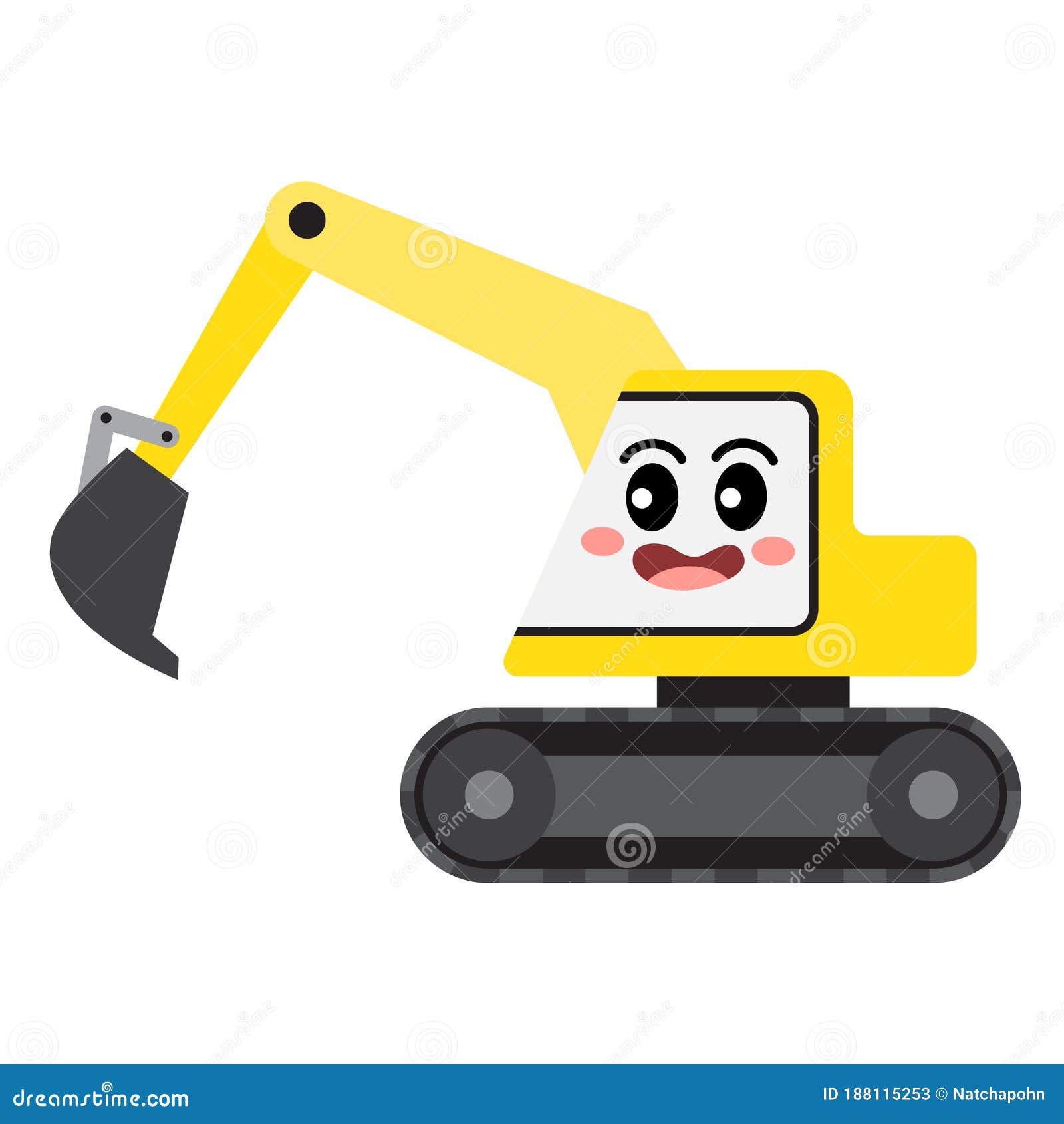 Digger Transportation Cartoon Character Side View Vector Illustration ...