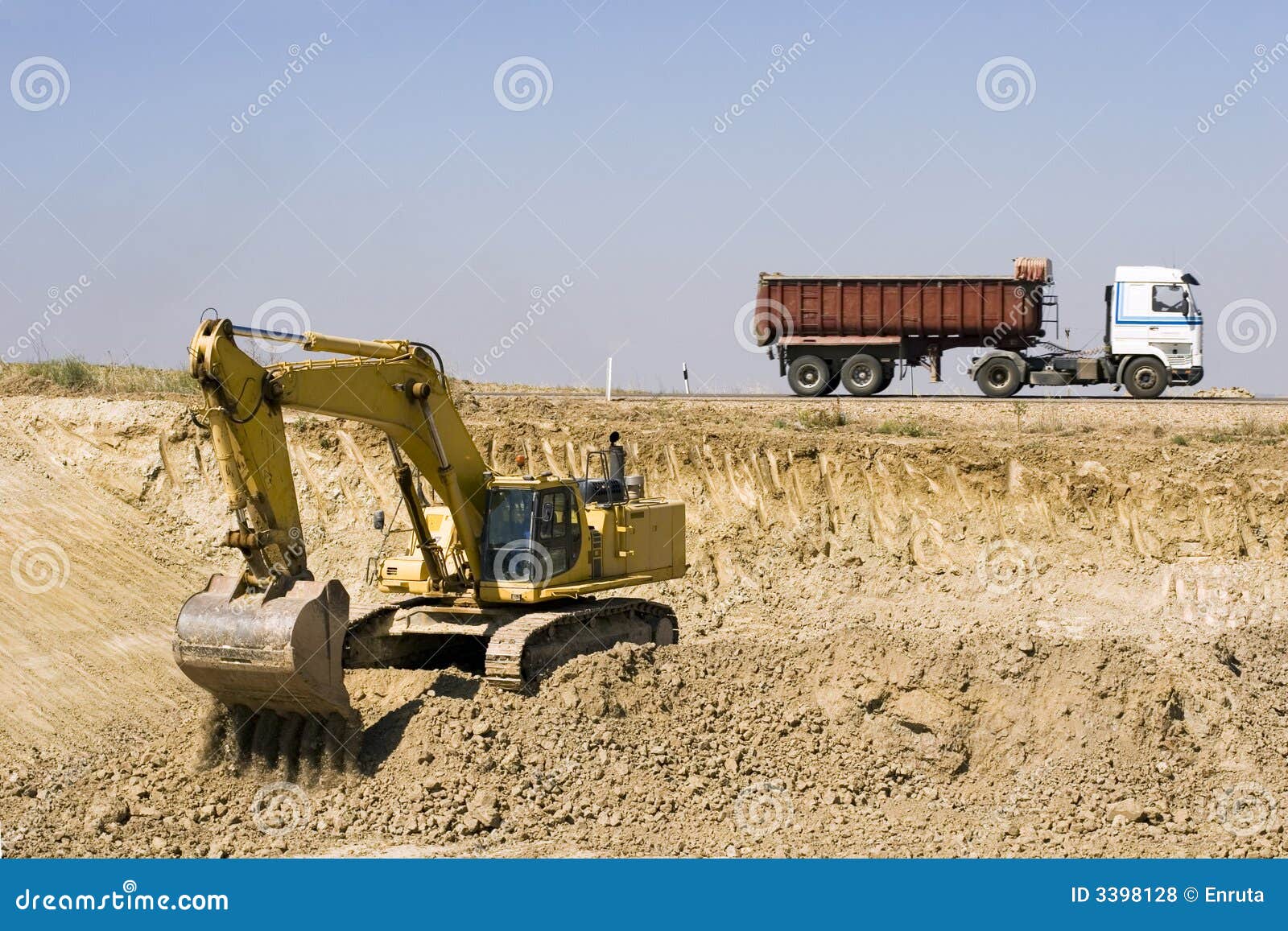 Digger and truck stock photo. Image of bucket, build, carry - 3398128