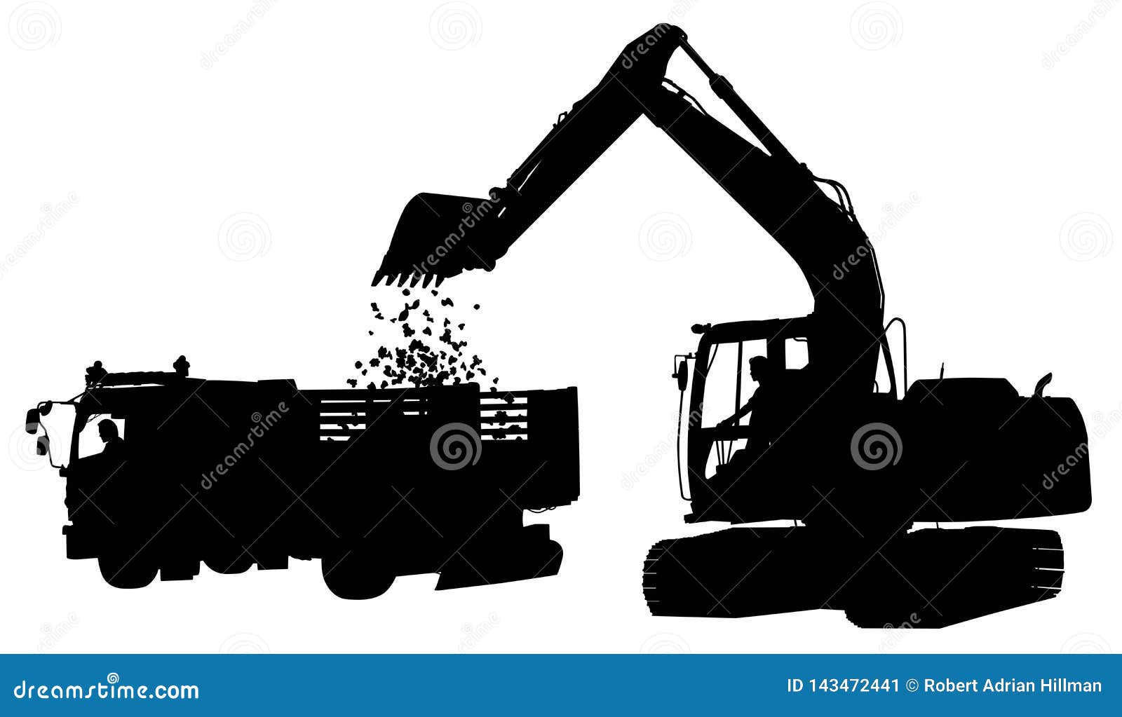 Digger and Truck Silhouette Stock Vector - Illustration of vector ...