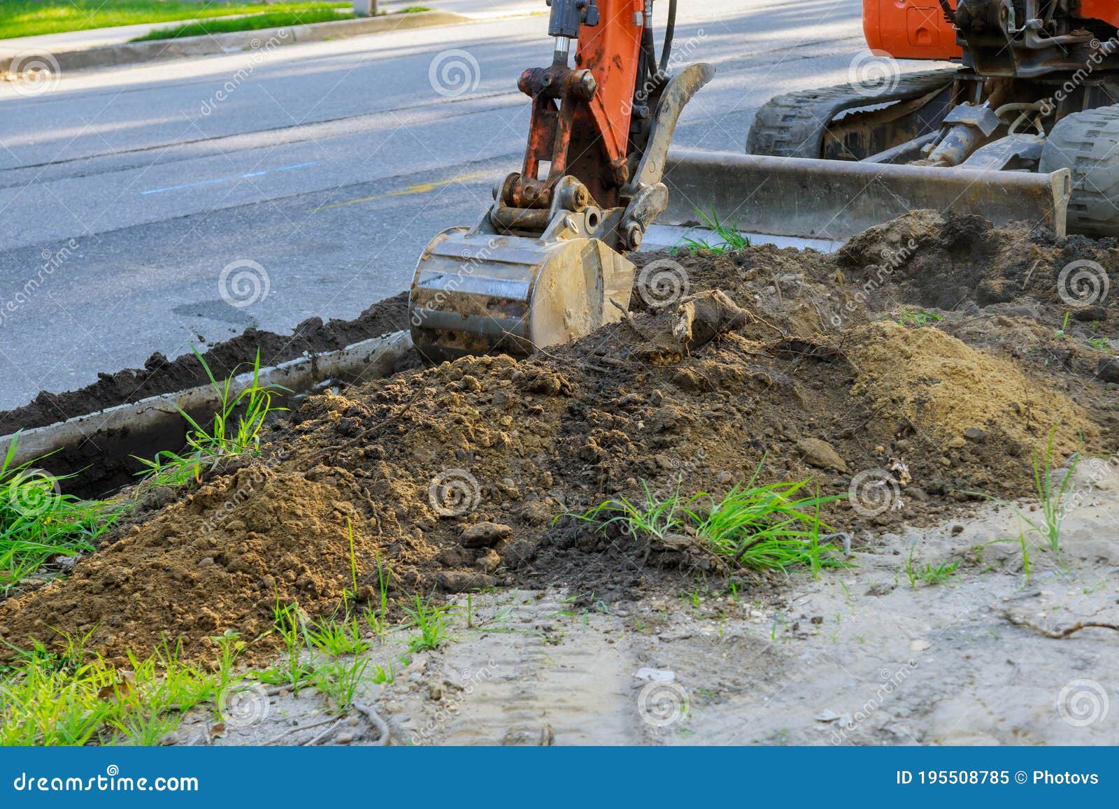 Digger Working at Construction in Excavation Pit Stock Image - Image of ...
