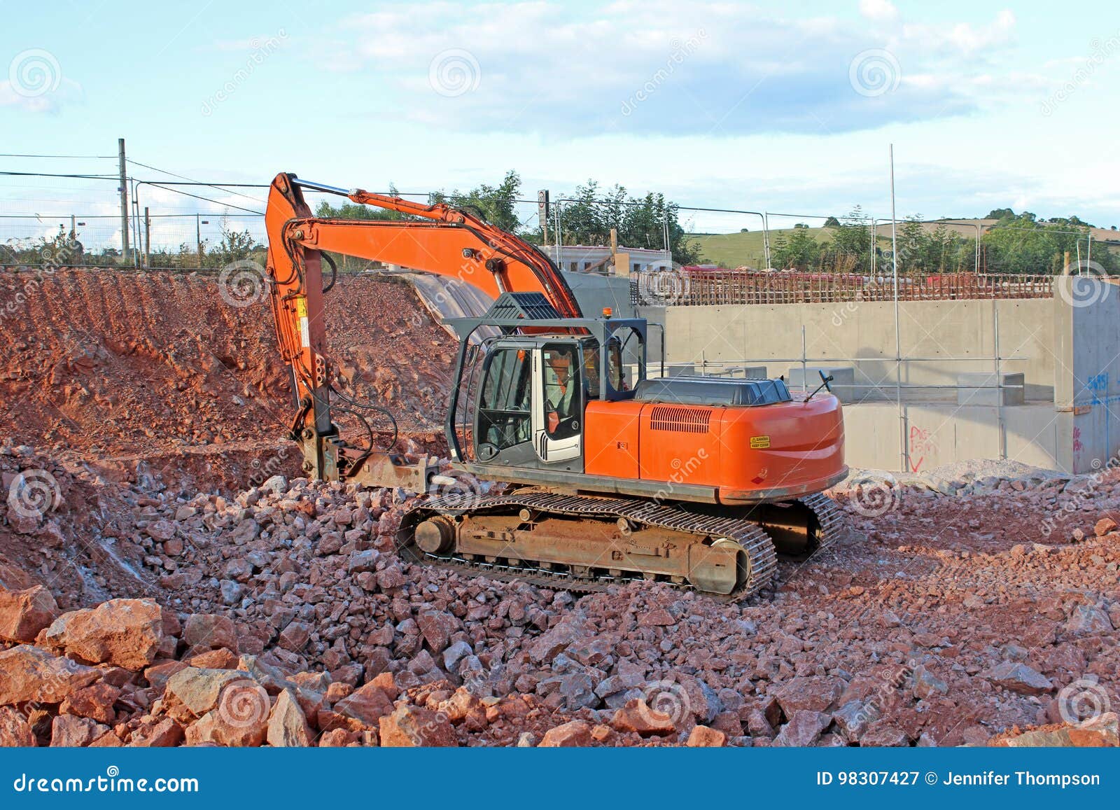 Digger working stock image. Image of works, road, heavy - 98307427