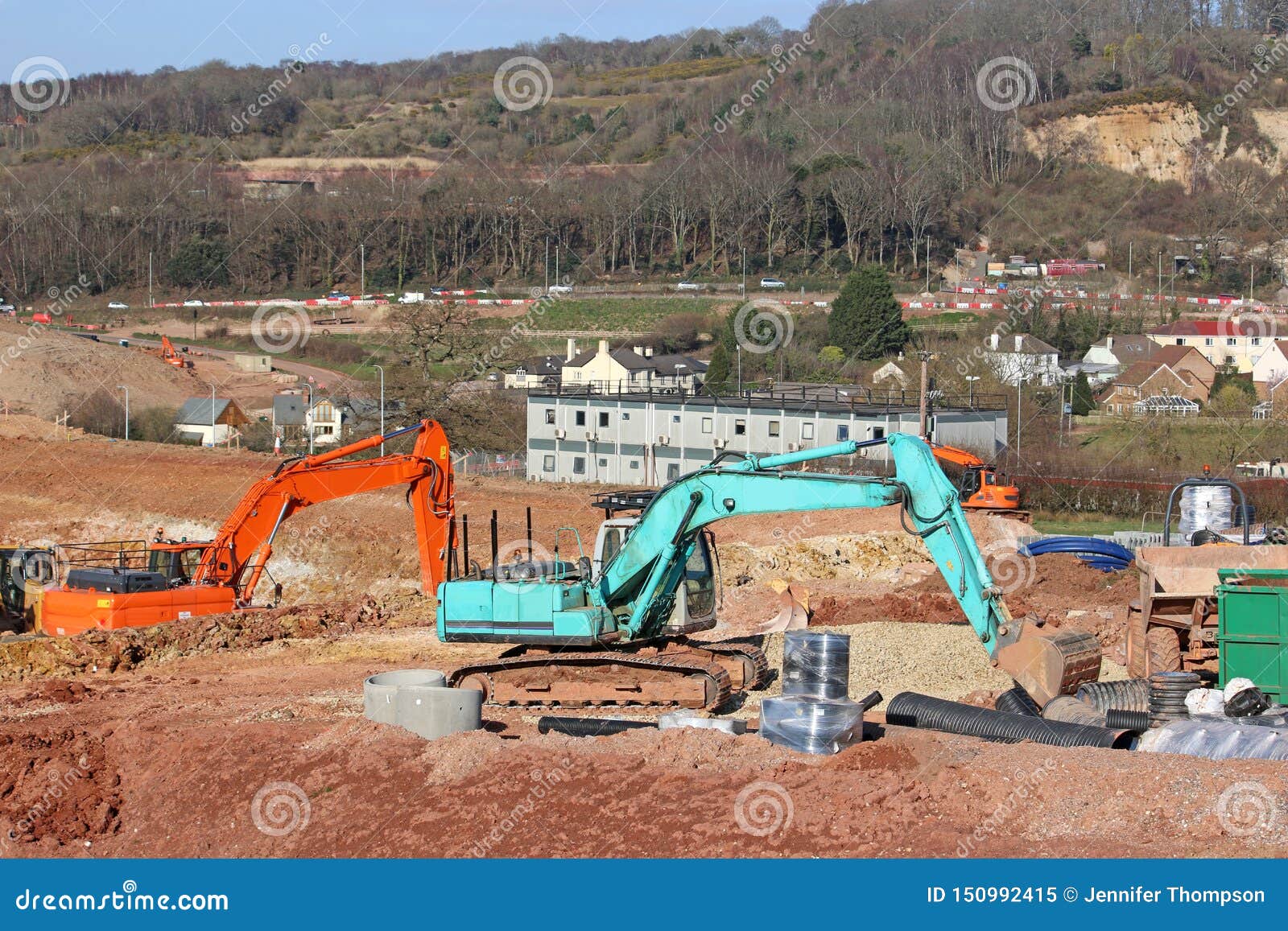 Digger Working on a Road Construction Site Stock Image - Image of ...