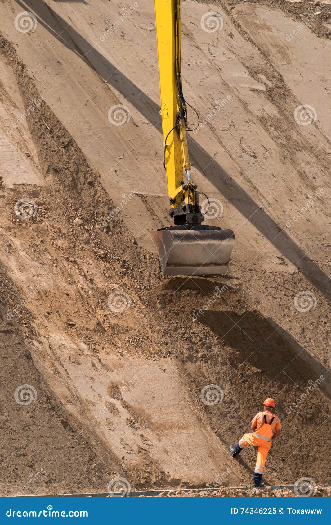 Digger Works at New Road Construction Site Stock Image - Image of ...