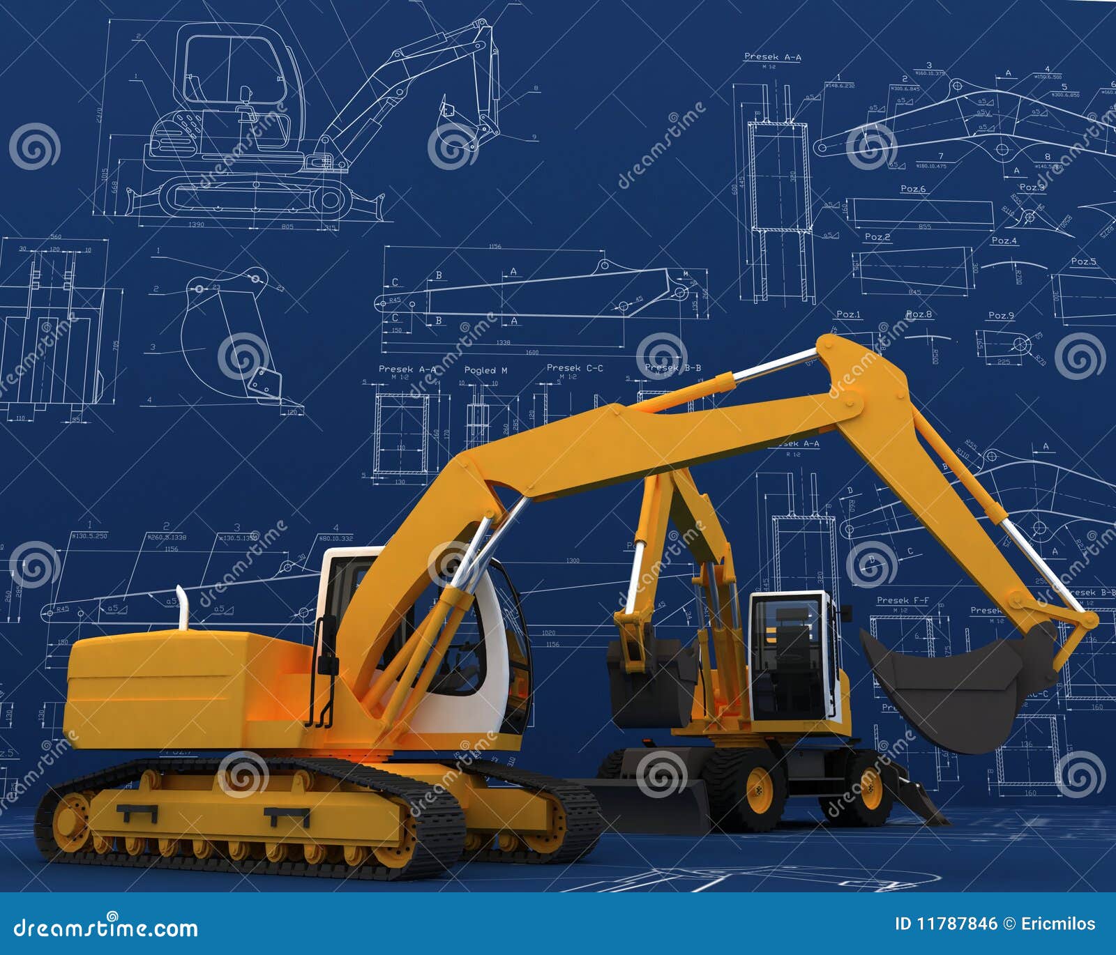 Diggers and sketch stock illustration. Illustration of create - 11787846