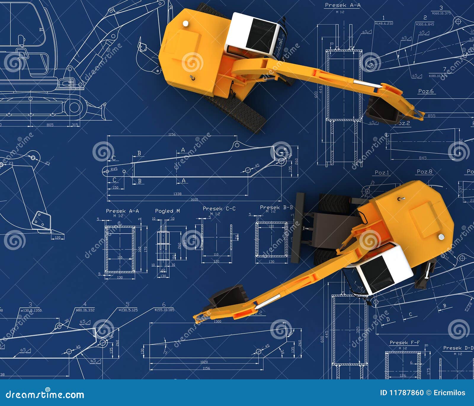 Diggers and sketch stock illustration. Illustration of architecture ...