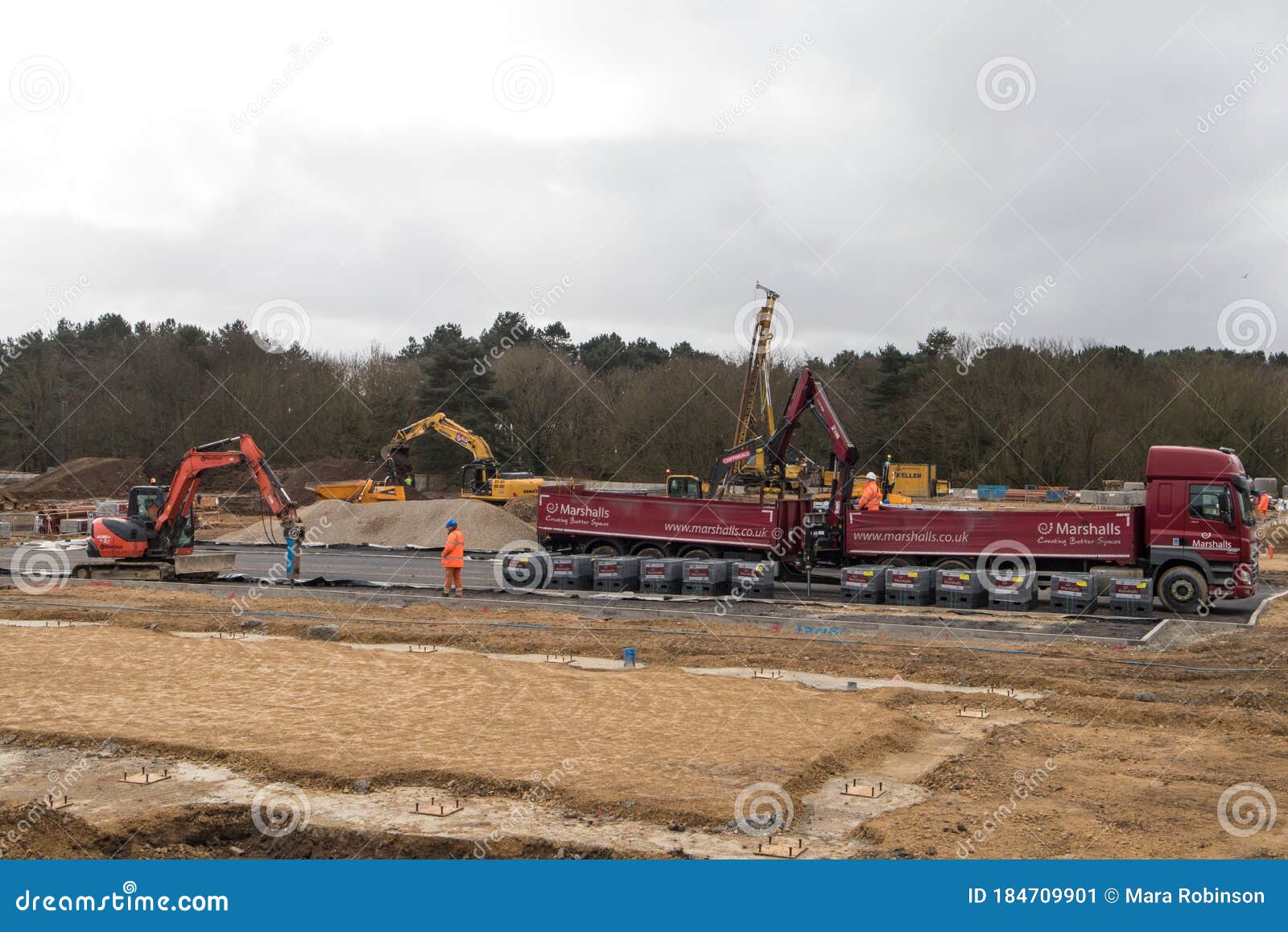 Diggers and Trucks on Construction Site Editorial Photo - Image of ...