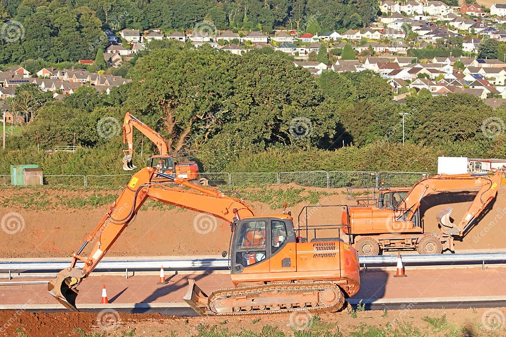 Diggers on a Road Construction Site Stock Image - Image of excavator ...