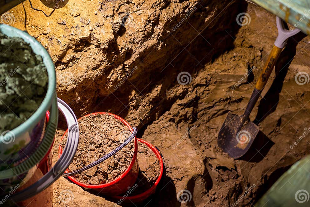 Digging the Basement Under the House Manually Stock Image - Image of ...