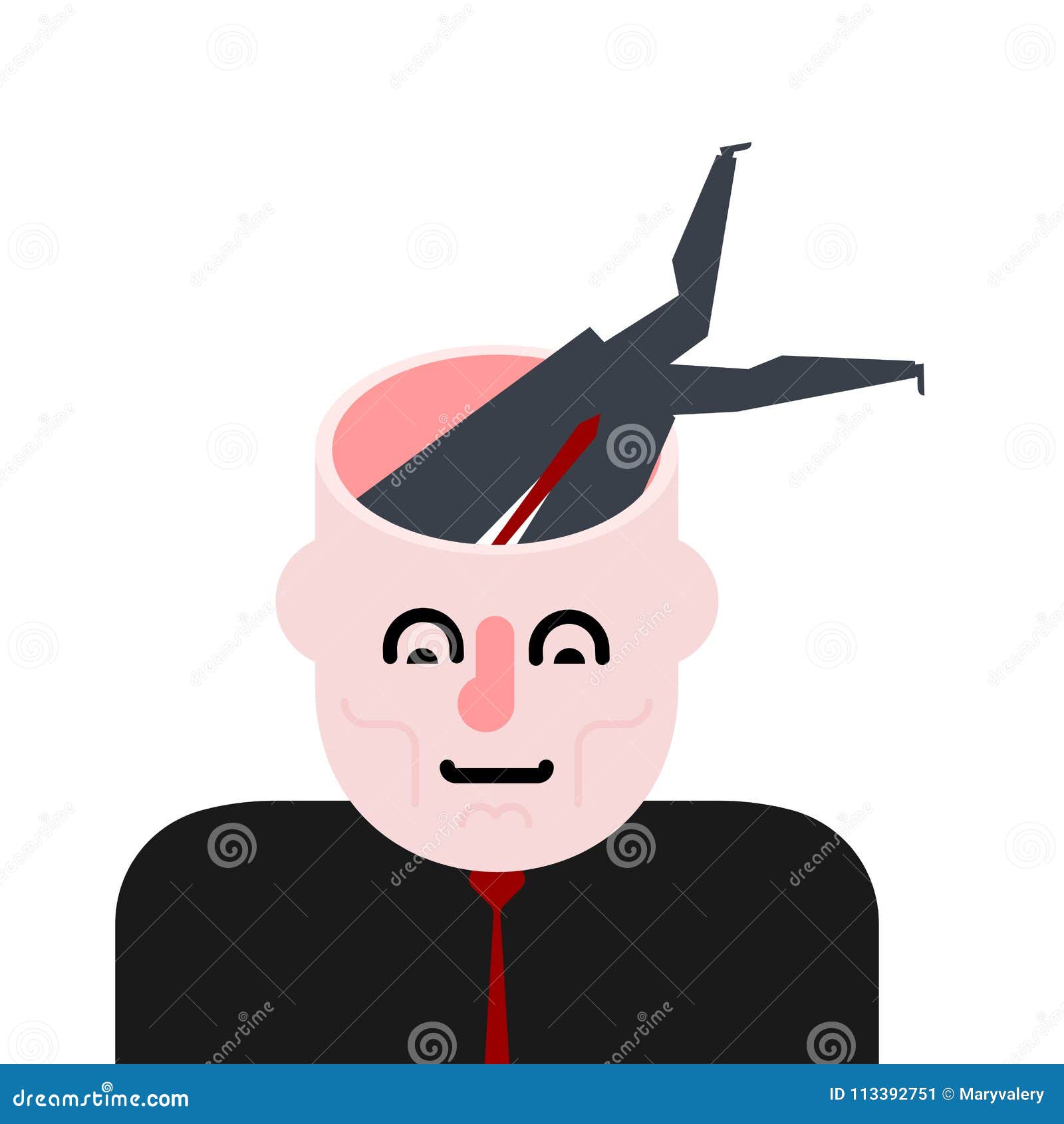 Brain In An Open Head With Wires. Nerve Cell Stimulation Cartoon Vector ...